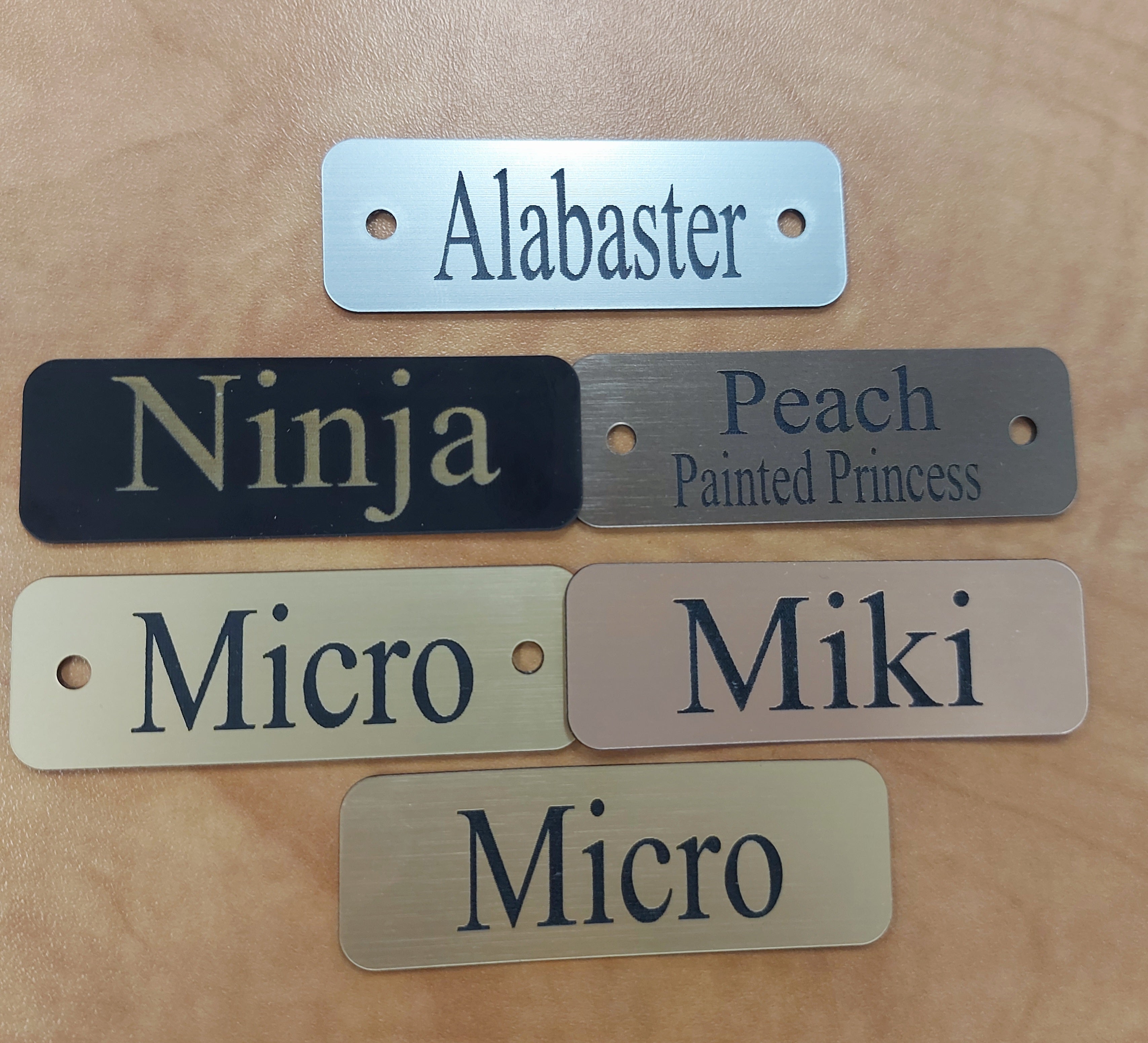 Tack Name Plate - 1" x 3" Bold Lamacoid Plastic - Realistic Metallic O ...